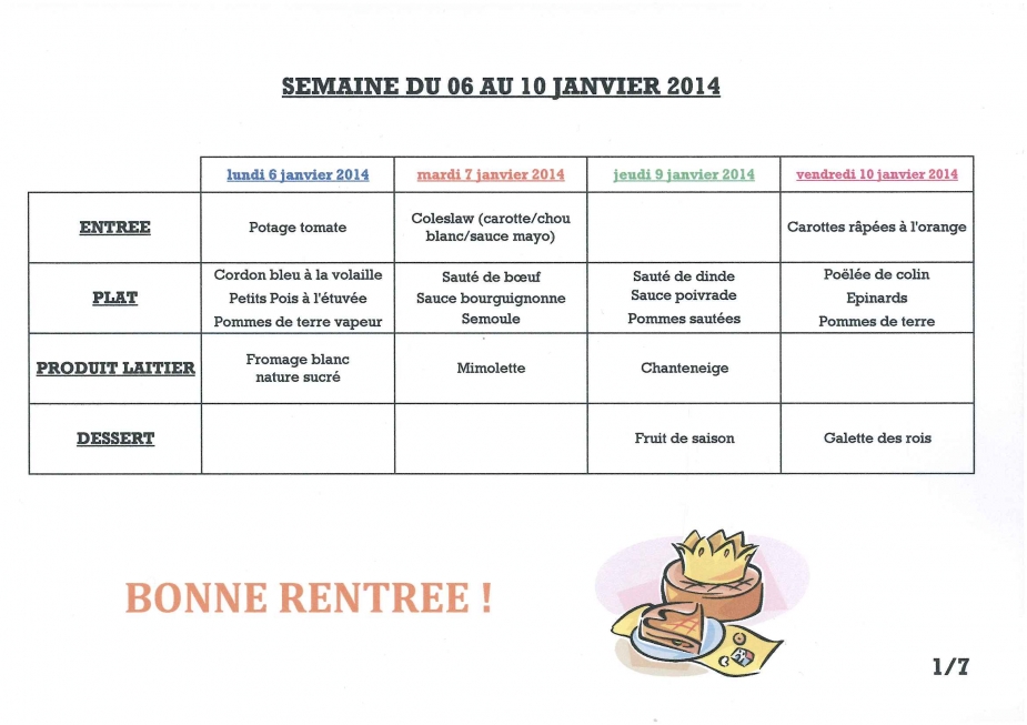 Cantine Scolaire: les menus du 6 au 10 Janvier 2014 - Saulzoir - Site ...
